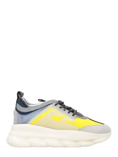 Versace Sneakers In Calfskin And Textile Fibers - Yellow