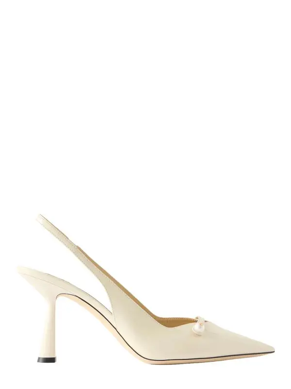JIMMY CHOO Amita 85 Faux-pearl Embellished Slingback Pumps - Neutrals