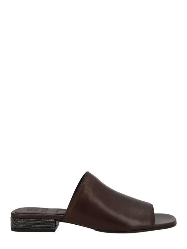 Brunello Cucinelli Leather Sandal With Heel - Brown