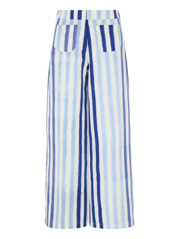 EMPORIO SIRENUSE Striped Wide-leg Cotton Pants - Blue