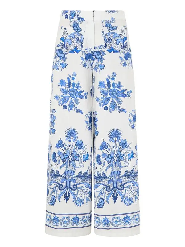 EMPORIO SIRENUSE Floral Printed Wide-leg Cotton Pants - Blue