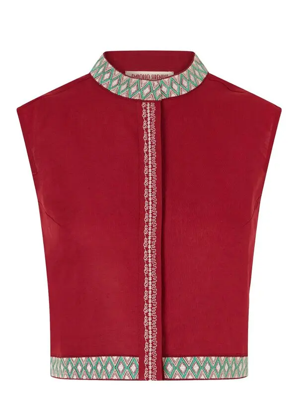 EMPORIO SIRENUSE Embroidered Linen And Cotton-blend Blouse - Red