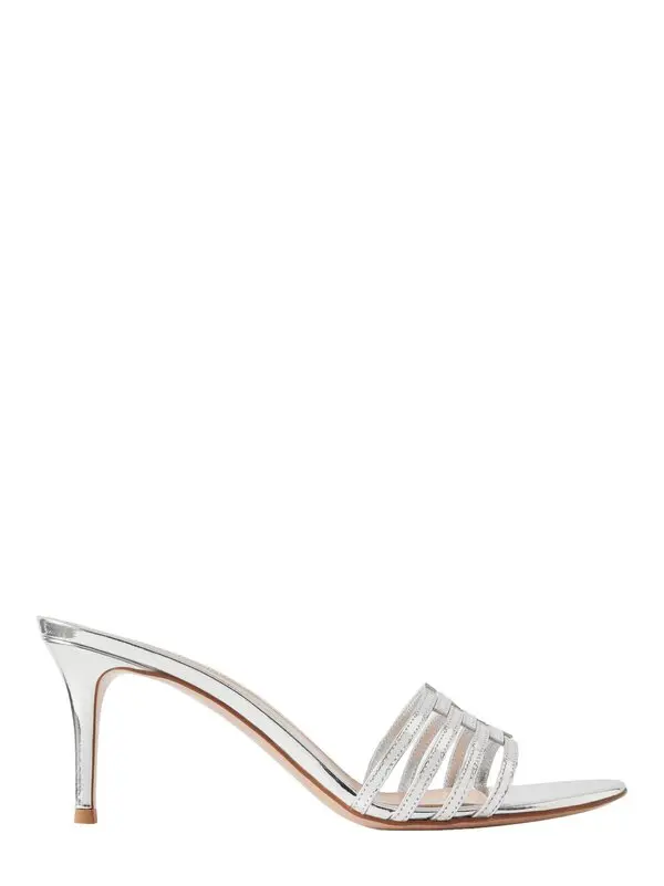 GIANVITO ROSSI Metallic Leather Mules - Silver