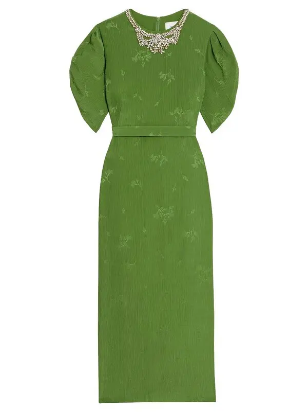 Erdem Crystal-embellished Jacquard Midi Dress - Leaf Green