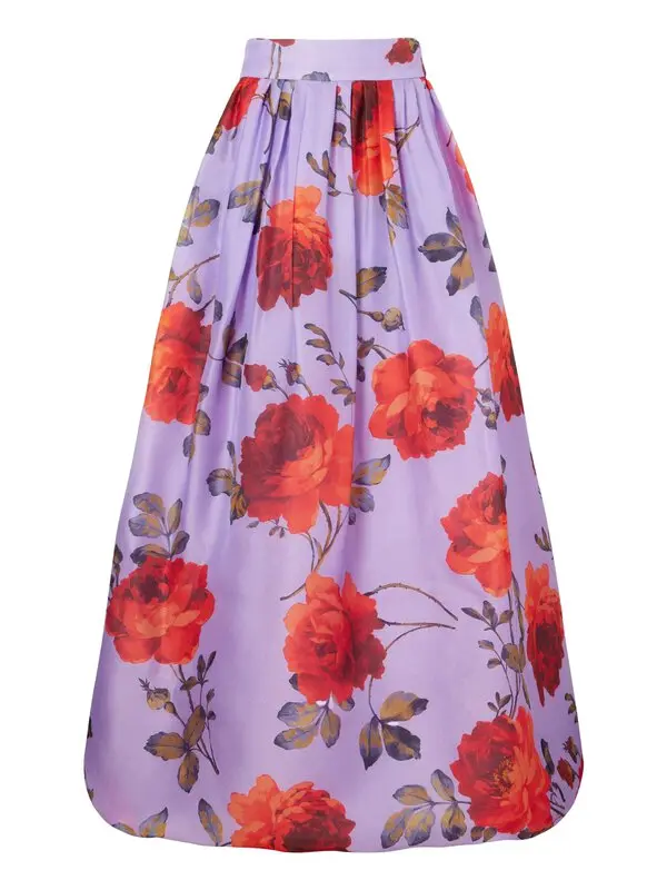Carolina Herrera Floral-print Linen Organza Maxi Skirt - Violet