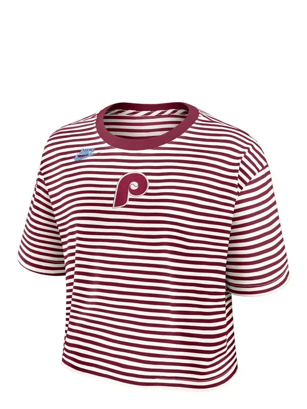 Nike Philadelphia Phillies Cooperstown Logo Striped Cropped T-shirt - Red