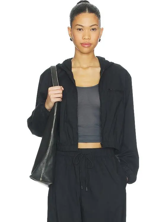SKIMS Swiss Cotton Sateen Cropped Zip Up Jacket - Onyx