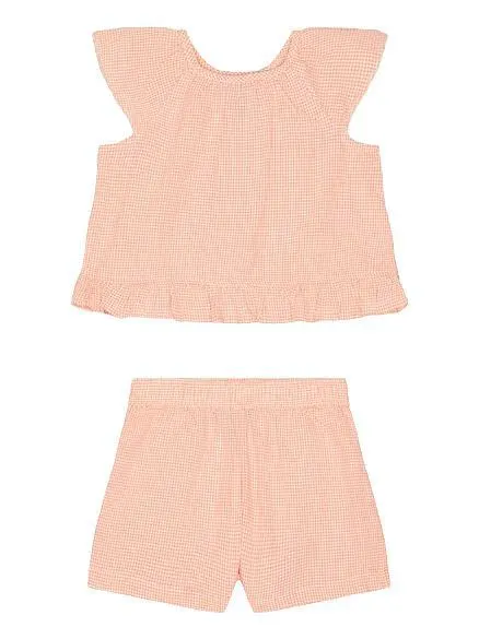 Polo Ralph Lauren Sleeveless Madras Ruffle Set - Pink & Cream