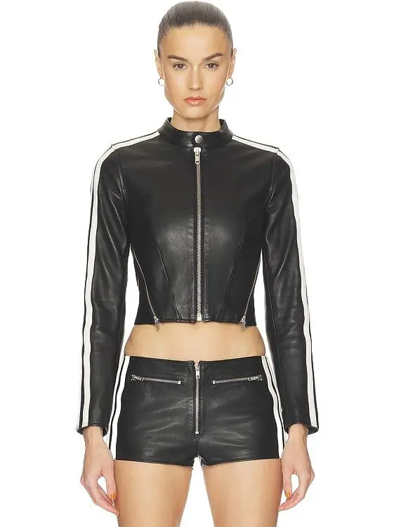 HAELO Sport Zip Up Leather Jacket - Black