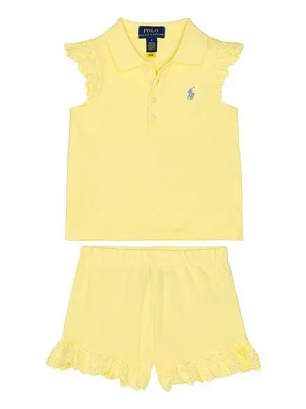 Polo Ralph Lauren Sleeveless Stretch Mesh Eyelet Polo Shirt With Short - T-bird Yellow