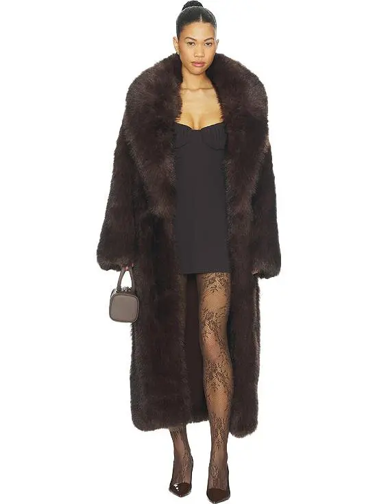 WeWoreWhat Long Faux Fur Jacket - Dark Brown