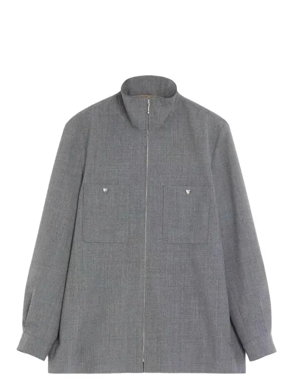 Valentino Garavani Shirt Jacket In Mouliné Wool - Grey