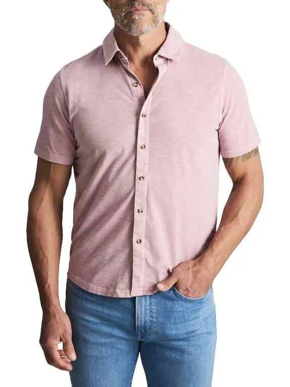 34 Heritage Short Sleeve Slub Cotton Jersey Button-up Shirt - Woodrose