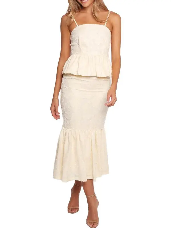 PETAL & PUP Jacquard Peplum Camisole & Midi Skirt Set - Pale Yellow