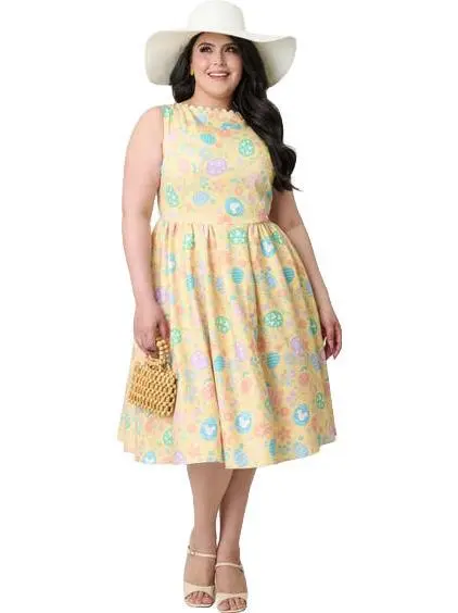 Unique Vintage Livvie Swing Dress - Yellow Egg Print