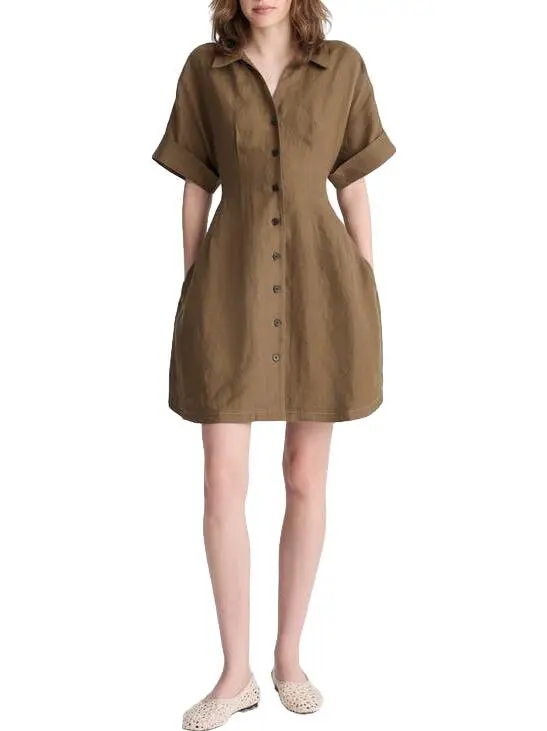 Madewell Pleated Linen Mini Shirtdress - Safari Khaki