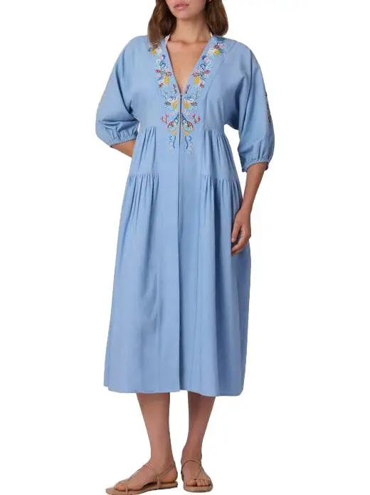 Shoshanna Embroidered Linen Evora Midi Coverup - Blue