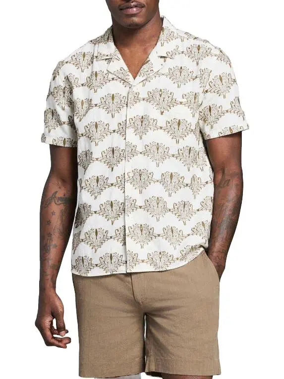 Billy Reid Botanical Cotton Camp Shirt - Tinted White/olive