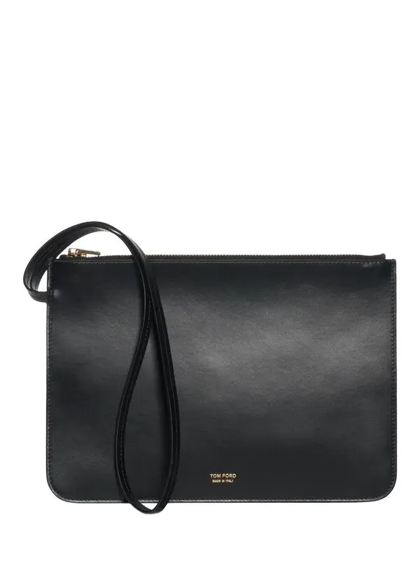 TOM FORD Zip Top Leather Wristlet - Black