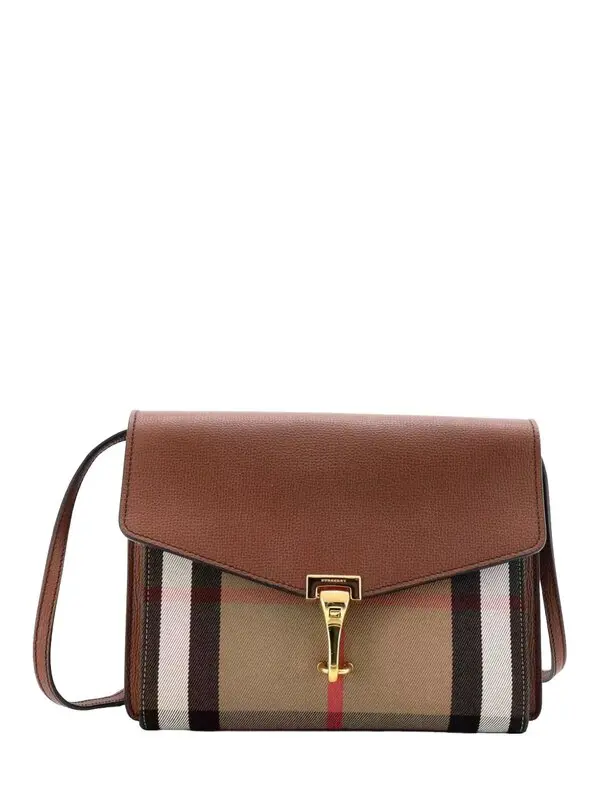 Burberry Macken Leather And House Check Canvas Crossbody Bag - Brown