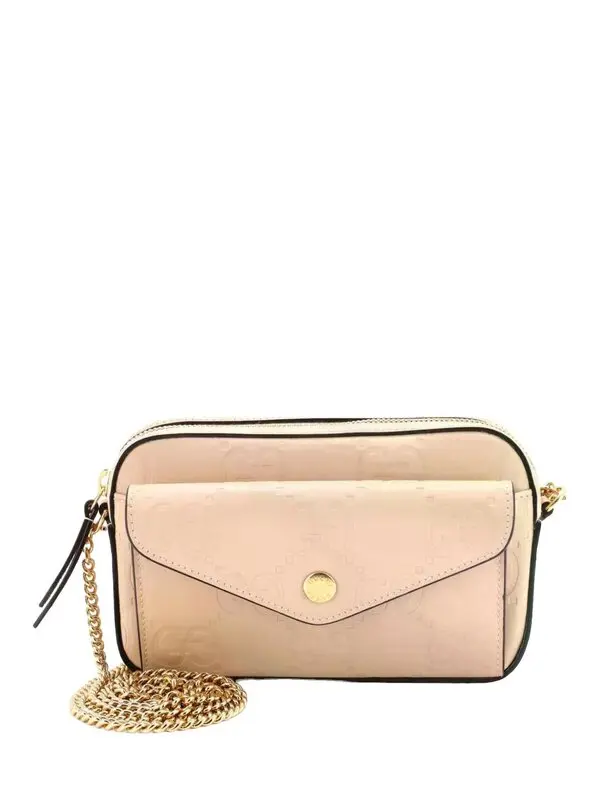 Gucci Front Pocket Chain Shoulder Bag Jumbo Gg Embossed Leather Super Mini Crossbody Bag - Neutrals