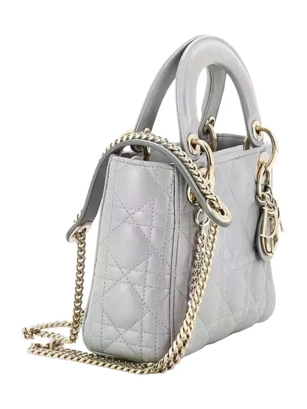 Dior Lady Chain Bag Cannage Quilt Lambskin Mini Satchel - Grey