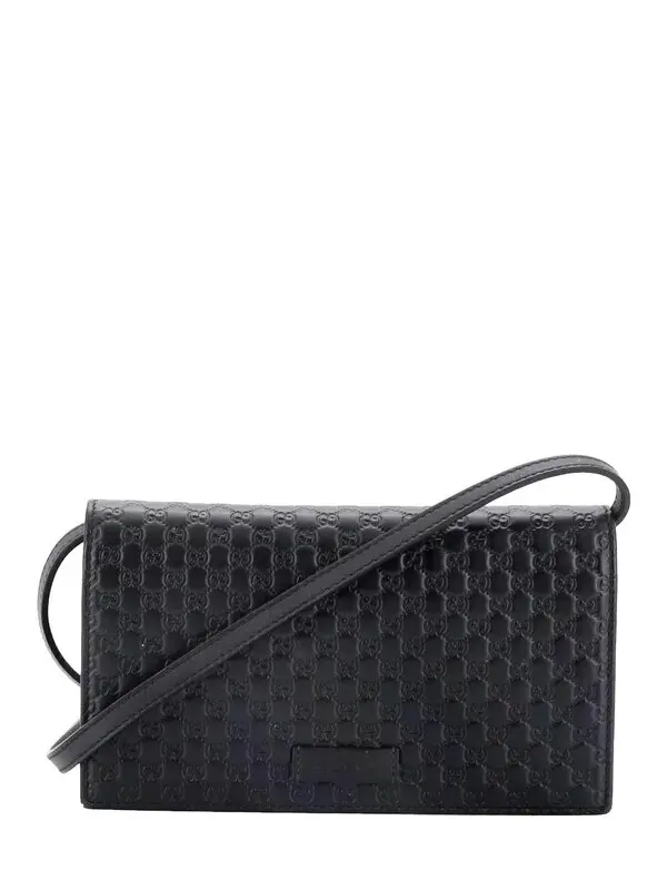 Gucci Wallet On Strap Micro Guccissima Leather - Black