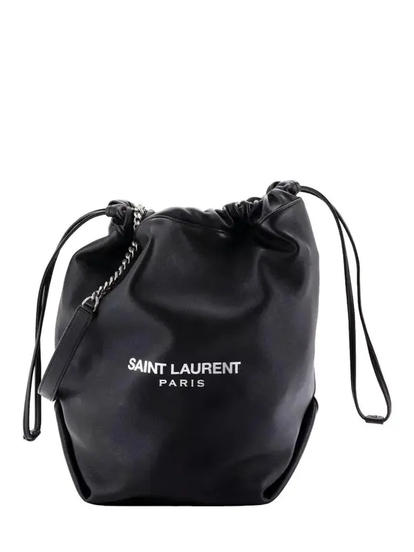 Saint Laurent Teddy Leather Large Bucket Bag - Black