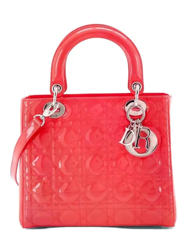 Dior Lady Medium Satchel Cannage Quilt Patent - Pink