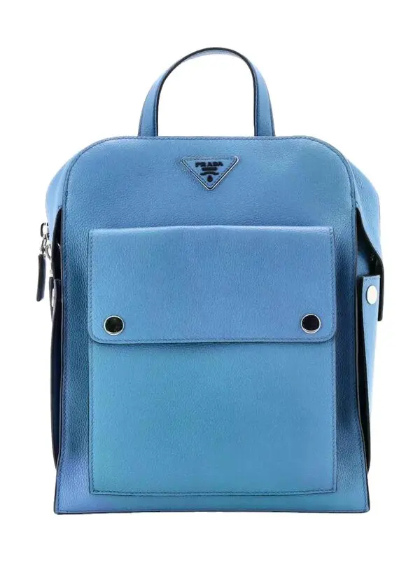 Prada Front Pocket Leather Medium Backpack - Blue