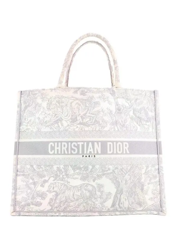 Dior Book Embroidered Canvas Large Tote - Grey