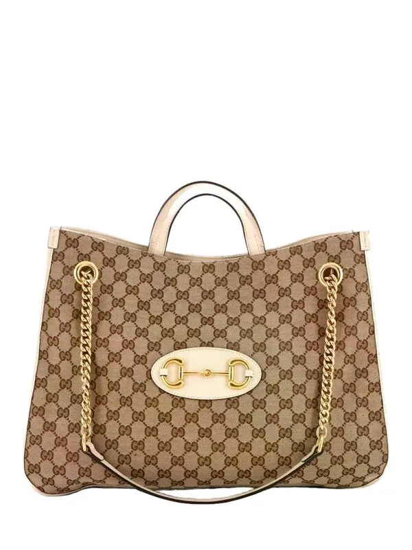 Gucci Horsebit 1955 Chain Gg Canvas Leather Large Tote Bag - Brown
