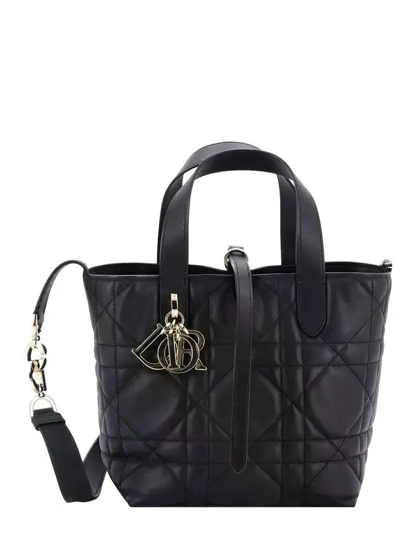 Dior Toujours Vertical Macrocannage Quilt Calfskin Small Tote Bag - Black