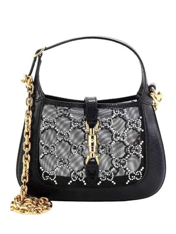 Gucci Jackie 1961 Chain Crystal Gg Embellished Mesh Mini Hobo Bag - Black