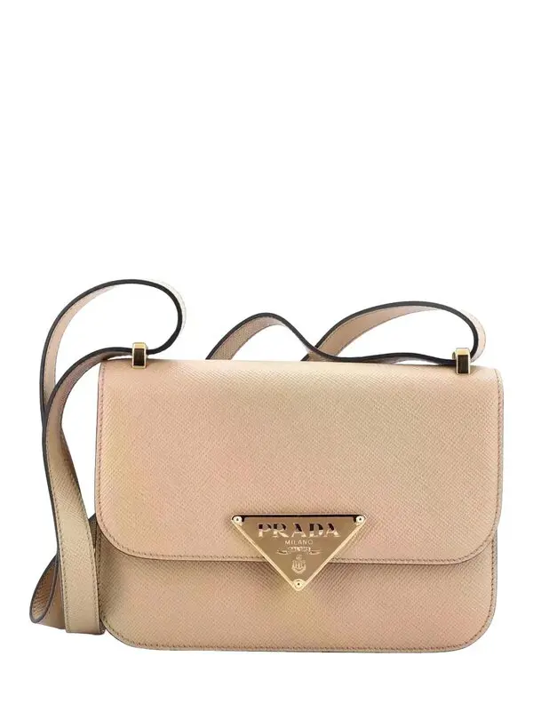 Prada Emblème Triangle Logo Flap Bag Saffiano Leather Small - Neutrals