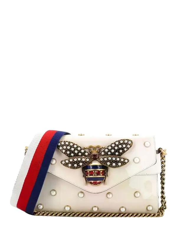Gucci Broadway Pearly Bee Embellished Leather Mini Shoulder Bag - White