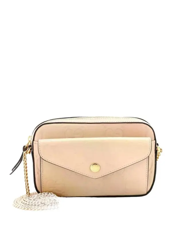Gucci Front Pocket Chain Shoulder Bag Jumbo Gg Embossed Leather Super Mini Crossbody Bag - Neutrals