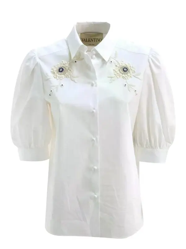 Valentino Garavani Floral-appliqué Puffed-sleeve Shirt - White