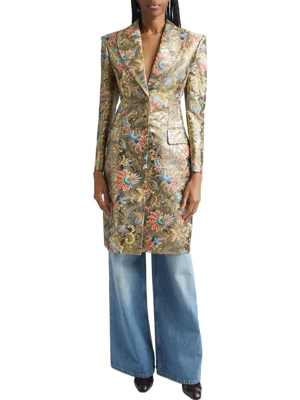 Etro Paisley Metallic Tailored Coat - Print On Beige Base