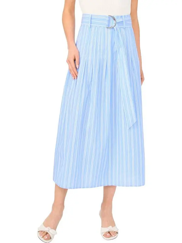 Ted Baker London Striped Cotton Midi Skirt With Belt - Granada Sky