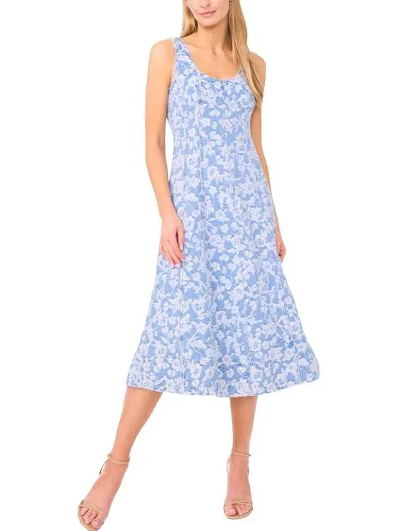 Ted Baker London Nara Rose Print Denim Midi Dress - Granada Sky