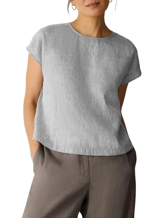 Eileen Fisher Linen Blend Striped Top - Wren