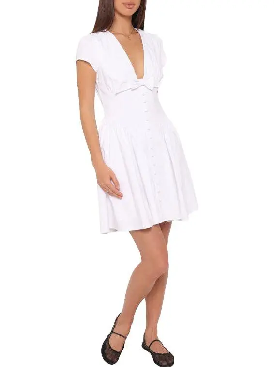 PETAL & PUP Lyssa Bow Front Fit & Flare Dress - White