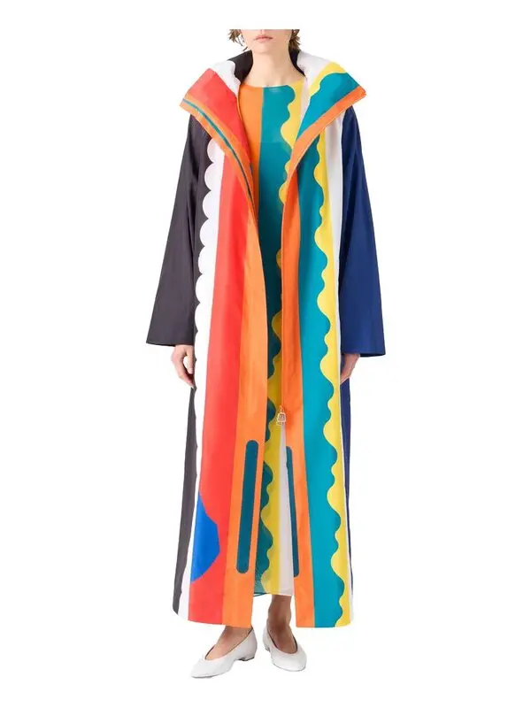 Akris Paravent Print Hooded Taffeta Coat - Orange Multi
