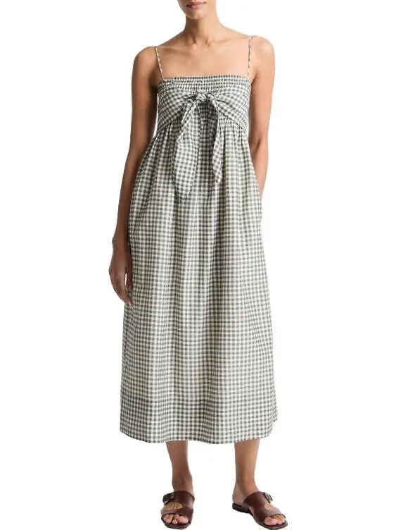 Vince Gingham Smocked Bodice Midi Sundress - Off White/smoke