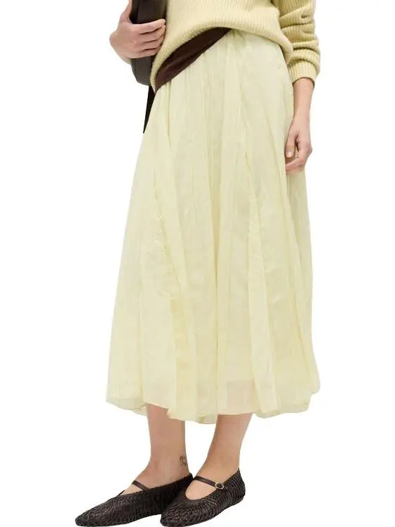 M&s Crinkle Pleated Midi Skirt - Yellow
