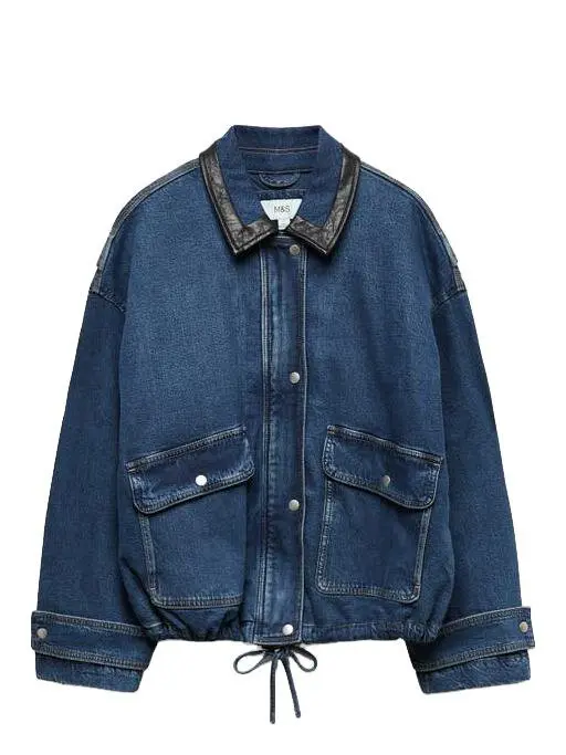 M&s Denim Bomber Jacket - Medium Indigo Blue