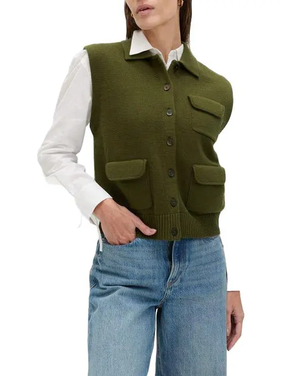 M&s Button-front Sweater Vest - Dark Khaki