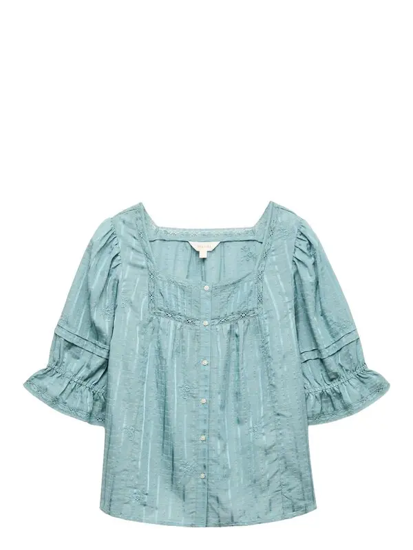 PER UNA BY M&S Floral Embroidered Lace Trim Button-up Top - Dusted Aqua