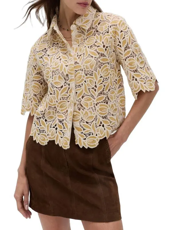 PER UNA BY M&S Open Stitch Shirt Jacket - Yellow/multi